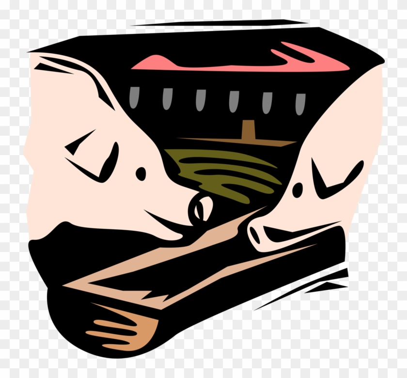 Vector Illustration Of Pig Farm Pigs In The Pigsty - Vector ...