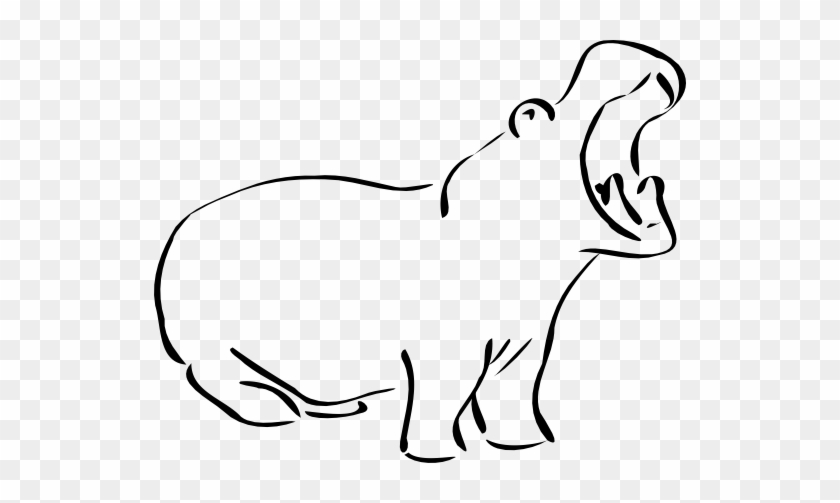 Hippo - Clipart - Black - And - White - Outline Of A Hippo - Full Size ...