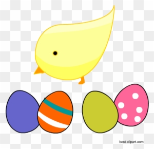 Easter Chick Standing Among Colorful Easter Eggs Clip - Easter - Free ...