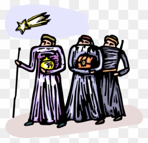 Vector Illustration Of Wise Man Magi Visits Jesus Nativity, - Three ...
