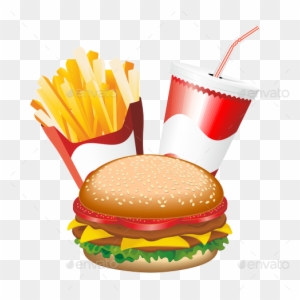 Fast Food Cheeseburger Drink With French Fries Tattoo - Cartoon Hamburger And Fries - Free ...