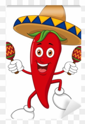 Happy Chili Pepper Dancing With Maracas Wall Mural - Mexican Chili ...