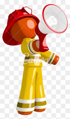Orange Man Firefighter Shouting Into Megaphone - Cartoon - Free ...