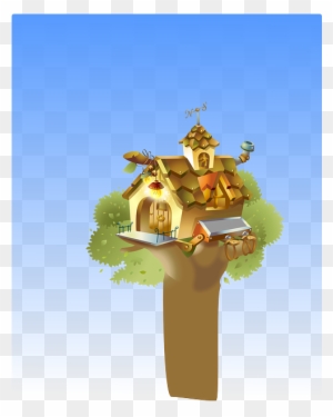 Playing, Tree, Tree House, Bird House - House On Tree Cartoon - Free ...