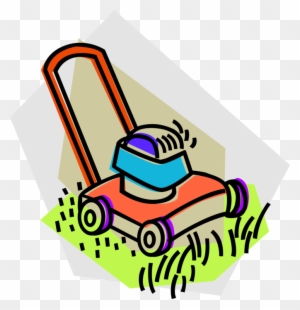 Vector Illustration Of Yard Work Lawn Mower Cuts Grass - Vector ...