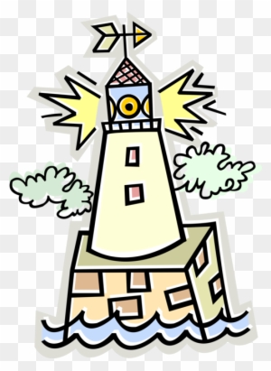 Vector Illustration Of Lighthouse Beacon Emits Light - Vector ...