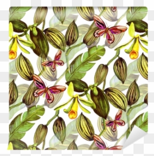 Seamless Pattern With Tropical Leaves And Vanilla Orchid - Orchids ...