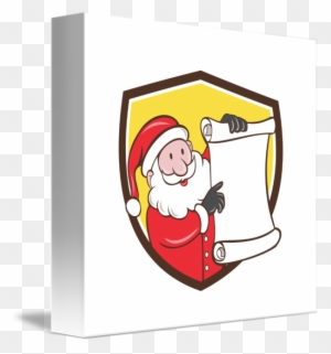 Santa Holding Paper Scroll Pointing To List Crest By - Cartoon - Free ...