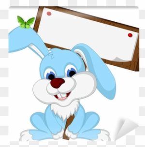Cute Rabbit Cartoon Holding Wooden Board Wall Mural - Drawing - Free ...