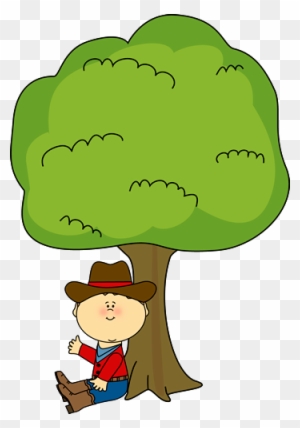 Cartoon Boy Sitting Under Tree