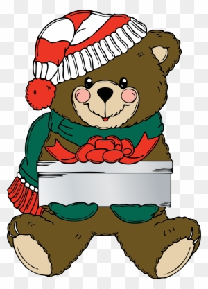 Christmas Bear Wih Present Clip Art Free Vector - Christmas Teddy Bear ...