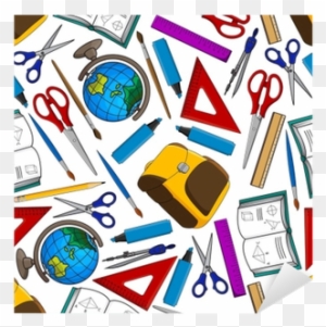 School Supplies And Accessories Seamless Pattern Sticker - Pattern ...