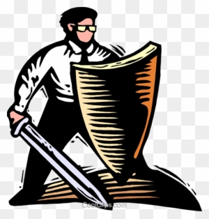 Business Man With Shield Royalty Free Vector Clip Art - Man With A ...
