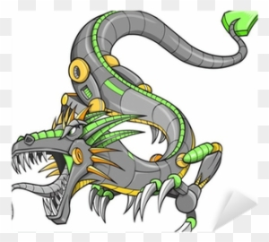 Green Robot Cyborg Dragon Vector Illustration Art Sticker - Cyborg ...