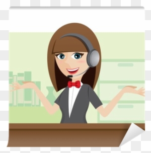 Cartoon Cute Call Center Using Headphone Wall Mural - Call Center ...