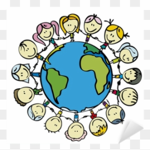Happy Children Holding Hands Around The Globe Sticker - Peace Around ...