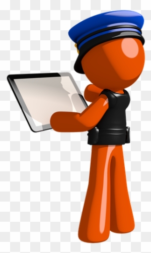 Orange Man Police Officer Viewing Tablet Computer Back - Police - Full ...