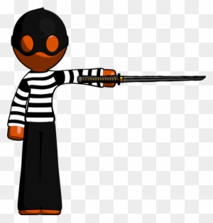 Orange Thief Man Standing With Ninja Sword Katana Pointing - Shrug ...