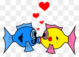 Kissing Clipart Fish - Cartoon Fish In Love - Free Transparent PNG ...