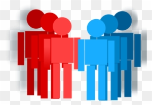 Group Of Males And Females Vector Drawing - Blue And Red Stick Figures ...