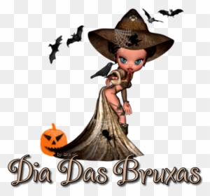 Halloween Witch With Jack O' Lanterns And Black Cat - Cute Cartoon ...