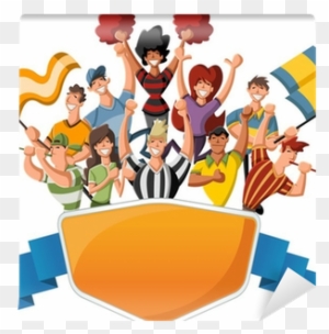 Group Of Cartoon Sport Fans And Supporters Cheering - Aficionados ...