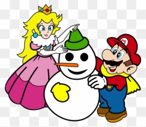 Atomicmillennial Mario And Peach Are Building A Snowman - Digital Art ...