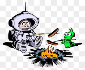 Cartoon Spaceman Roasting Hot Dogs Royalty Free Vector - Outer Space ...