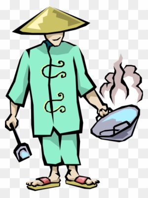Vector Illustration Of Chinese Cuisine Chef With Stir - Chinese Wok ...
