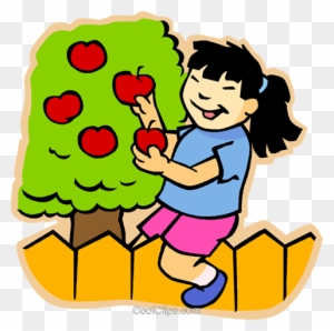 Girl Picking Apples Royalty Free Vector Clip Art Illustration - Pick ...