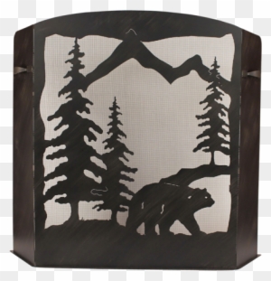 Small Iron Bear Scene Fireplace Screen - Black Forest Decor Small Bear ...
