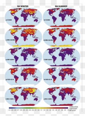 Seasonal Correlation Coefficients Between 21-year Filtered - World Map ...