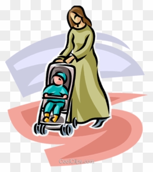 Woman Pushing A Baby Stroller Royalty Free Vector Clip - Illustration ...