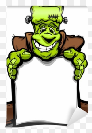 Happy Frankenstein Halloween Monster With Sign Cartoon - Clip Art ...