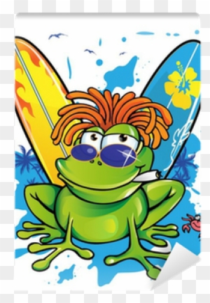 Summer Jamaican Cartoon Frog With Surfboard Wall Mural - Queen Duvet ...