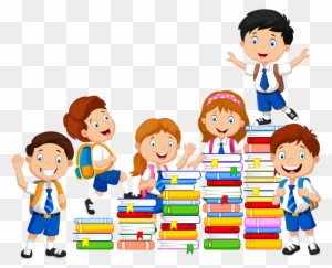 Book Clip Art - Happy School Kids Playing With Stack Of Books - Free ...