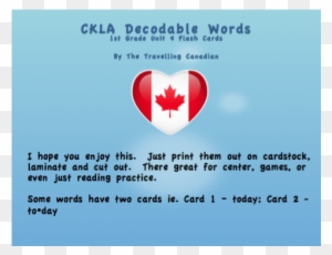 Ckla 1st Grade Unit 4 Decodable Words Flash Cards - Canada Flag - Free ...