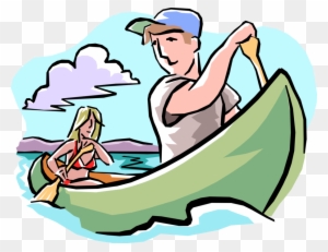 Vector Illustration Of Outdoor Canoe Trip Friends Canoeing - Vector ...