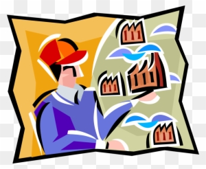 Vector Illustration Of Industrialist With Manufacturing - Vector ...