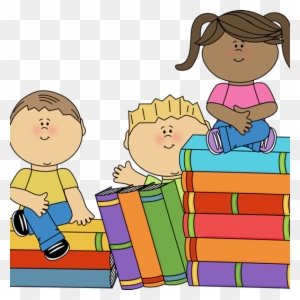 Book Clip Art - Happy School Kids Playing With Stack Of Books - Free ...