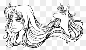 Beautiful Unicorn Line Drawing Head Commission Art - Unicorn Head Line ...