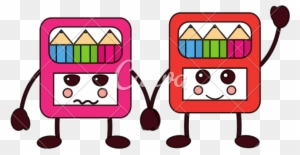 Colored Pencils Boxes School Supplies Kawaii Icon Image - Pencil - Free ...