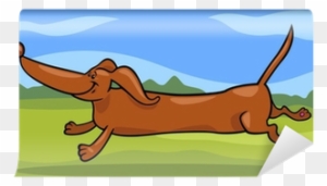 Running Dachshund Dog Cartoon Illustration Wall Mural - Illustration ...