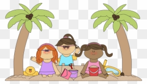 Girls Building A Sandcastle On The Beach - Kids At The Beach Clip Art ...