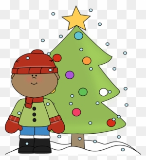 Little Boy And Christmas Tree In The Snow - Boy Christmas Tree Clipart ...